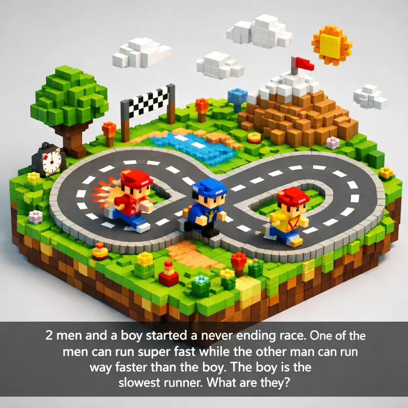 2 men and a boy started a never ending race. One of the — Riddle with ...