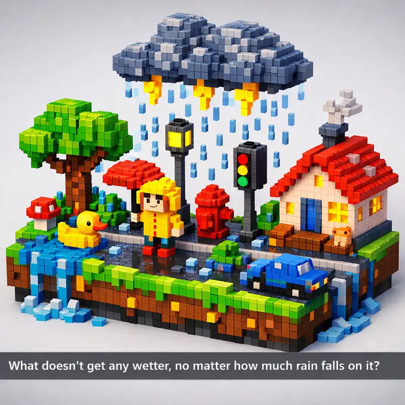 What doesn't get any wetter, no matter how much rain fa — Riddle with ...