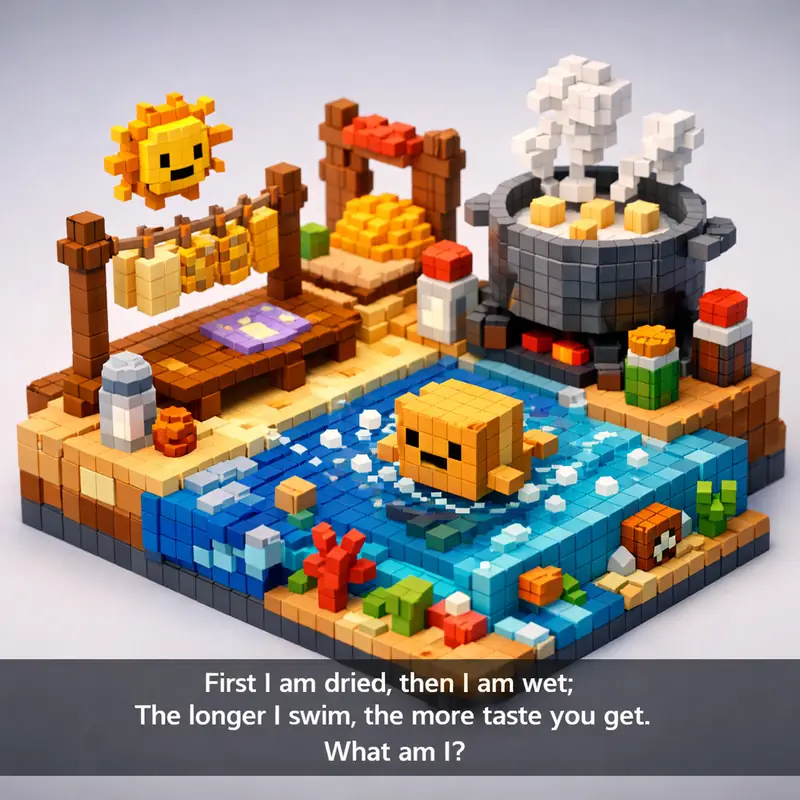 First I am dried, then I am wet; The longer I swim, the — Riddle with ...