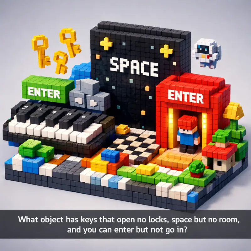 What object has keys that open no locks, space but no r — Riddle with ...