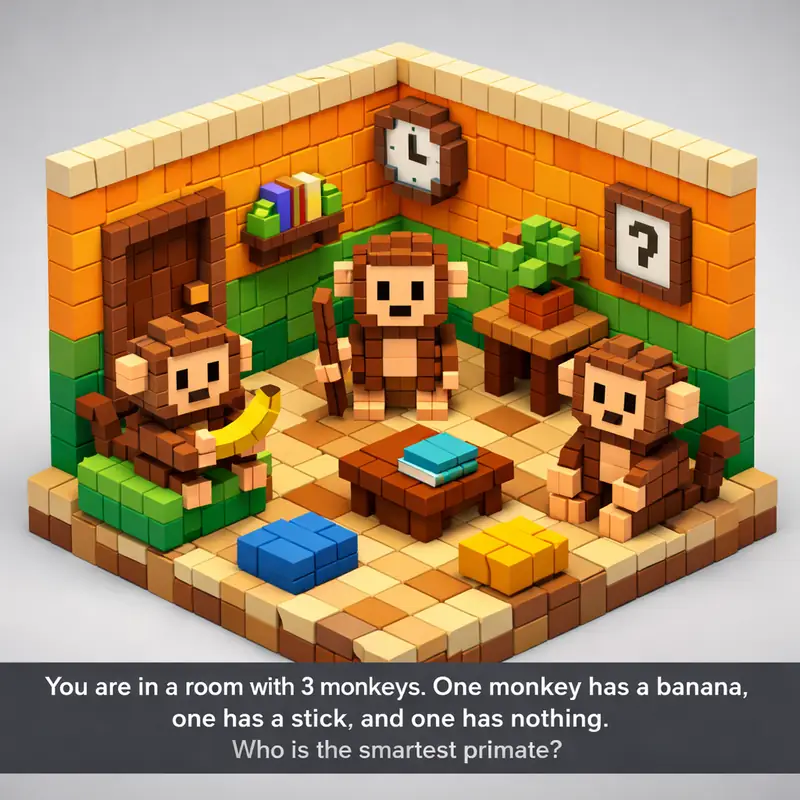 You are in a room with 3 monkeys. One monkey has a bana — Riddle with ...