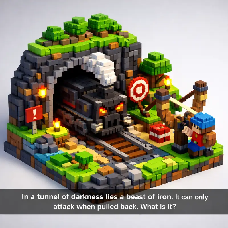 In a tunnel of darkness lies a beast of iron. It can on — Riddle with ...